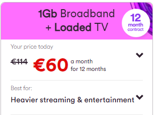 Virgin Media 1Gb with Loaded TV 1 Year Contract WITH FREE 43' 4K TV ...